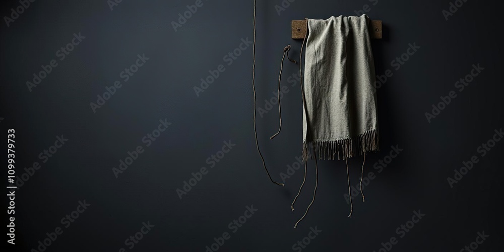 Dark gray background with a few loose threads hanging from a worn-out ...