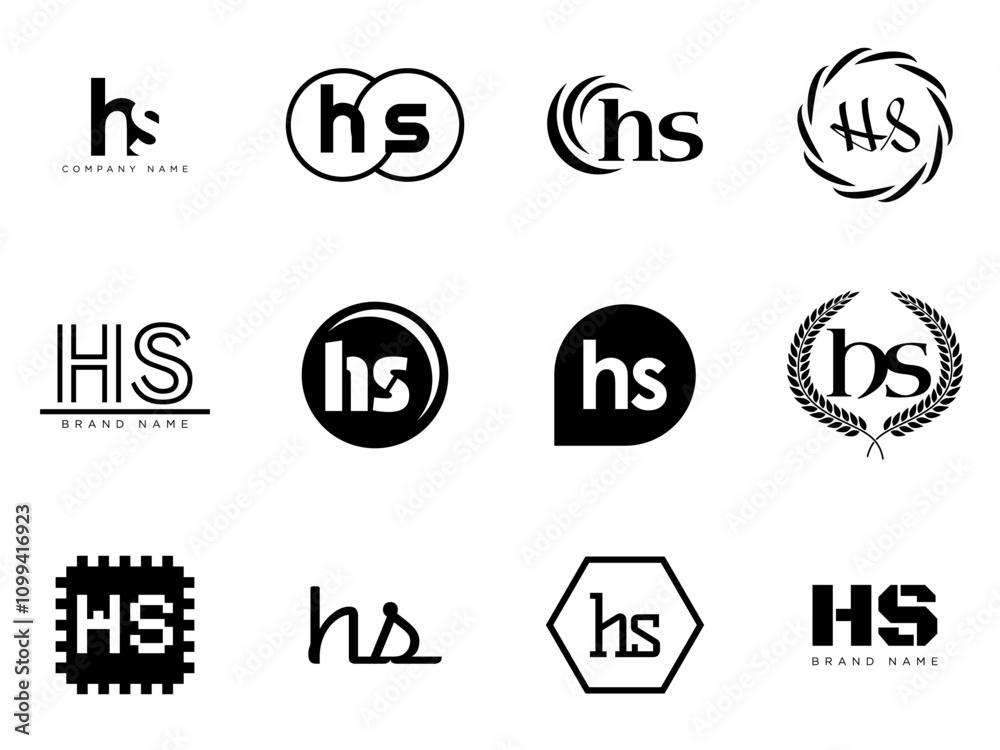 HS logo company template. Letter h and s logotype. Set different ...
