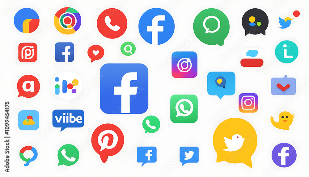 Icon set of popular social applications with rounded corners. Social ...