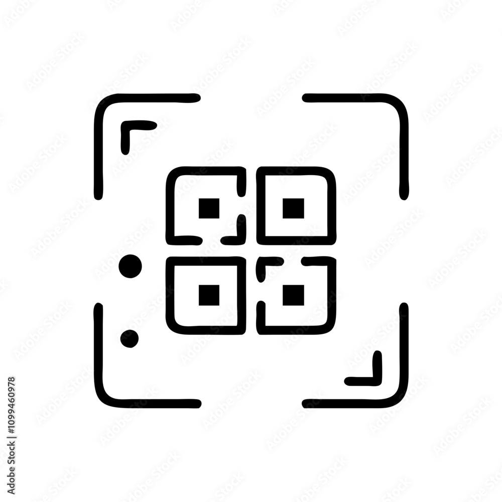 QR code icon in line art style, black and white, digital access symbol ...