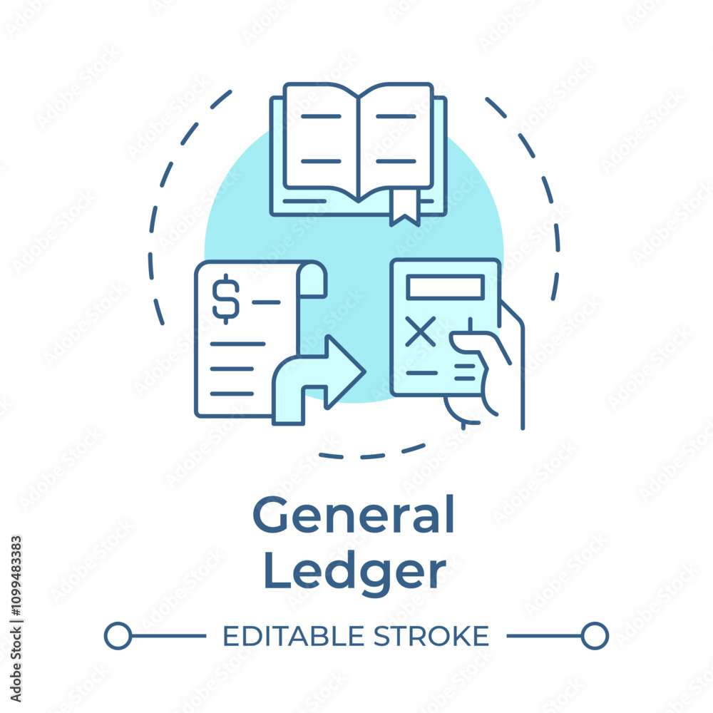 General ledger soft blue concept icon. Banking statement, calculation ...