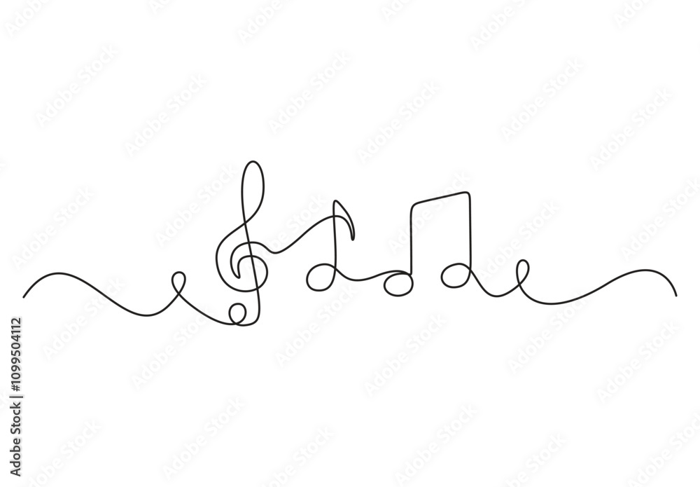Music note and treble clef, continuous single line drawing. Music ...