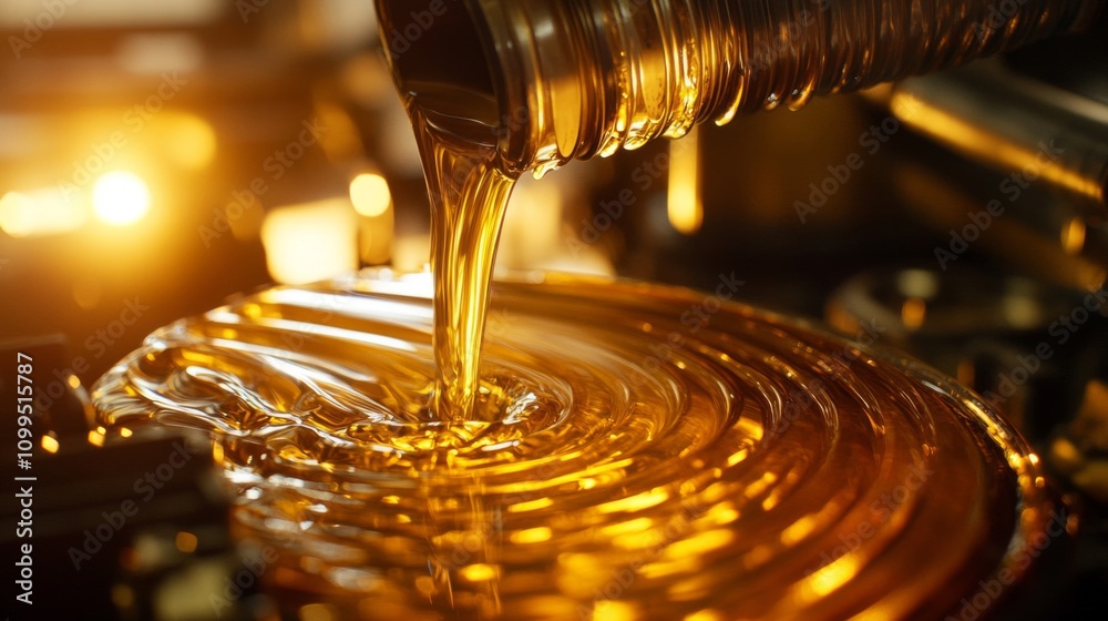 Golden oil flows into a circular container Stock Illustration | Adobe Stock