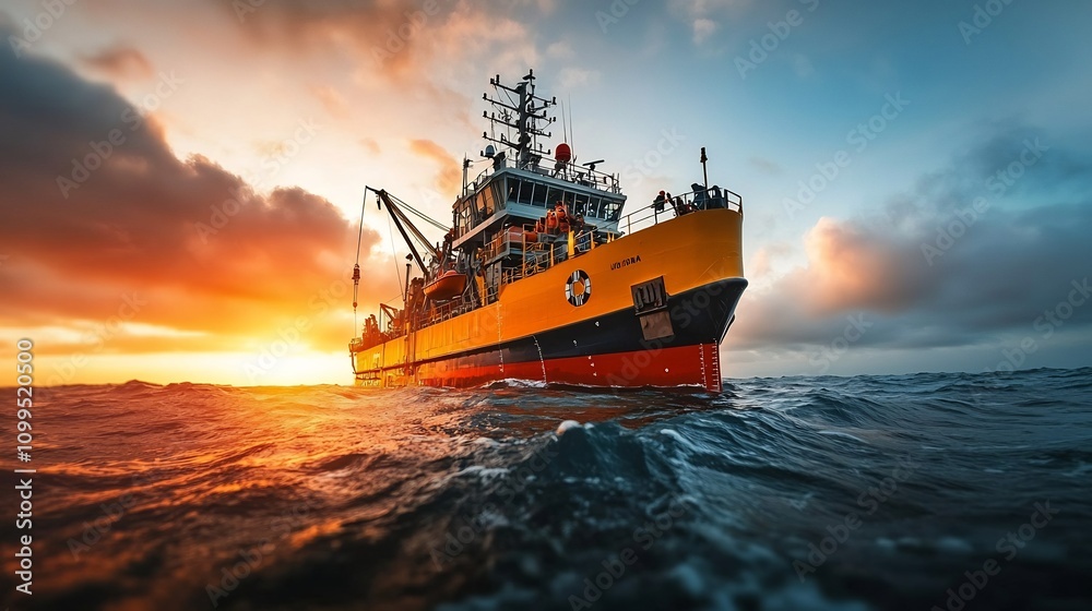 Sleek and modern offshore seismic survey vessel with a sturdy hull ...
