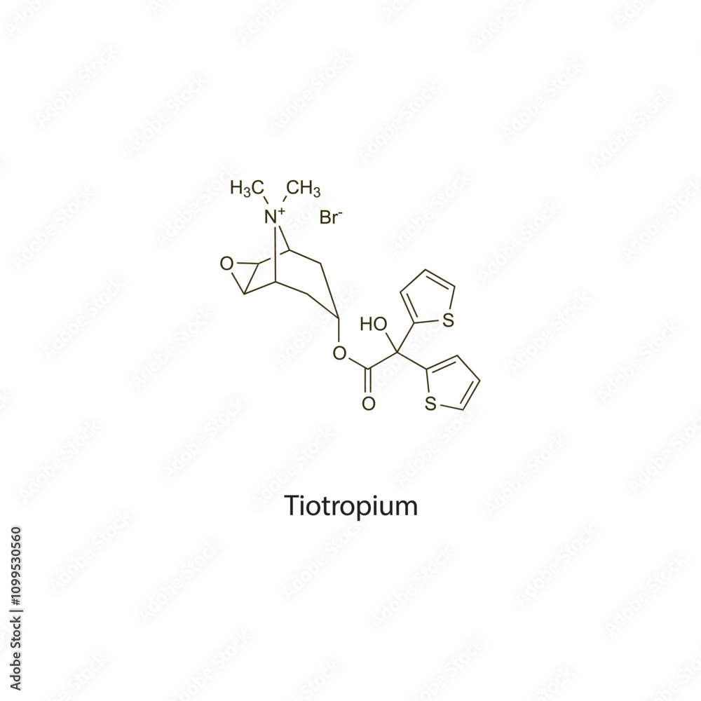 Tiotropium Bromide flat skeletal molecular structure Anticholinergic ...