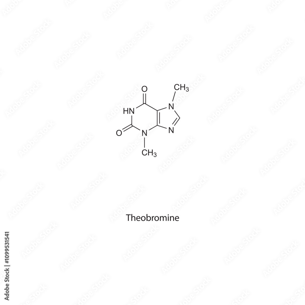 Theobromine flat skeletal molecular structure Bronchodilator drug used ...