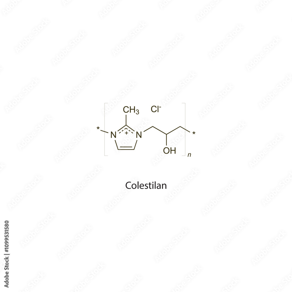 Colestilan flat skeletal molecular structure bile-acid binding resin ...