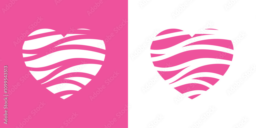 Logo con silueta de corazón con líneas curvas como olas en espacio ...