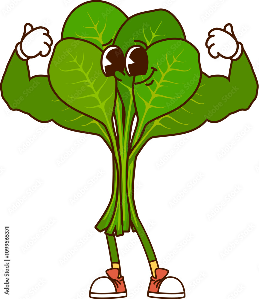 Cartoon groovy vegetable character flexing its muscles on fitness sport ...