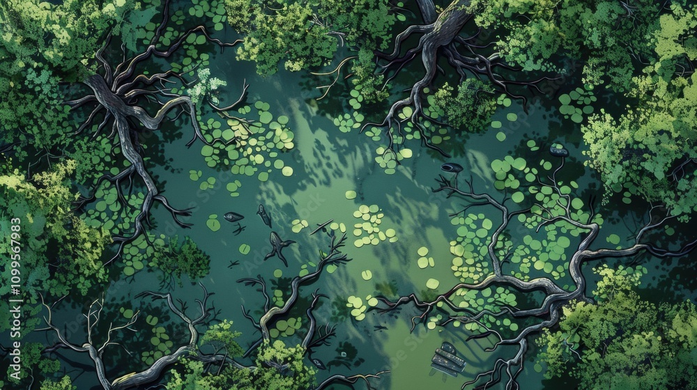 DnD Battlemap battlemap in toxic bog - Surrounded by greenery ...