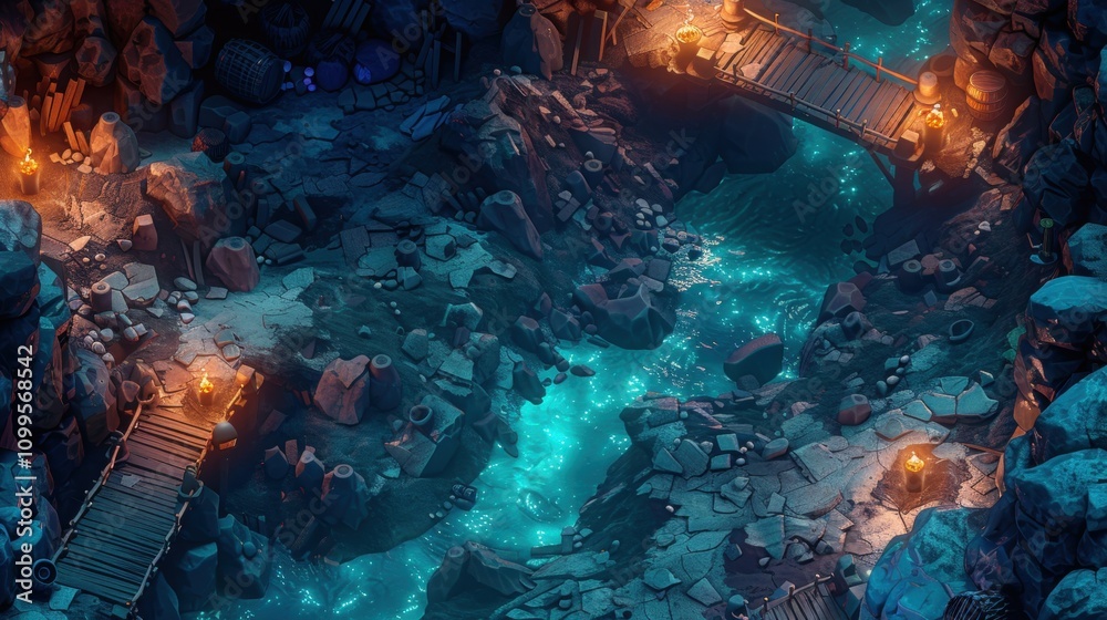 DnD Battlemap underground, river, battlemap, mysterious, dark, terrain ...