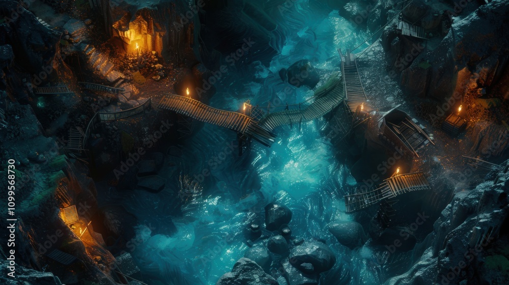 DnD Battlemap underground, river, battlemap, mysterious, dark, terrain ...