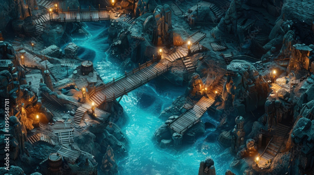 DnD Battlemap underground, river, battlemap, mysterious, dark, terrain ...