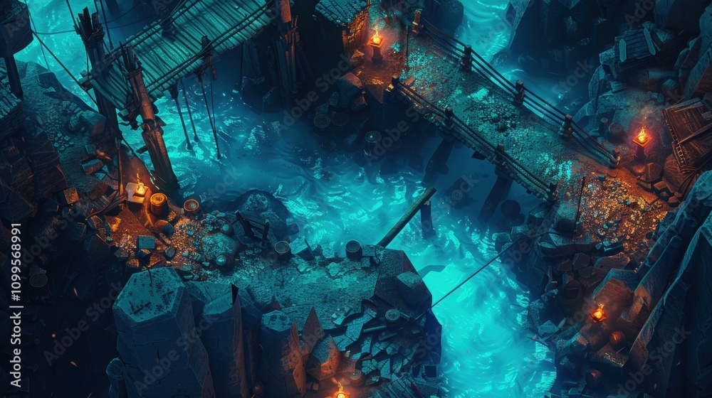 DnD Battlemap underground, river, battlemap, mysterious, dark, terrain ...