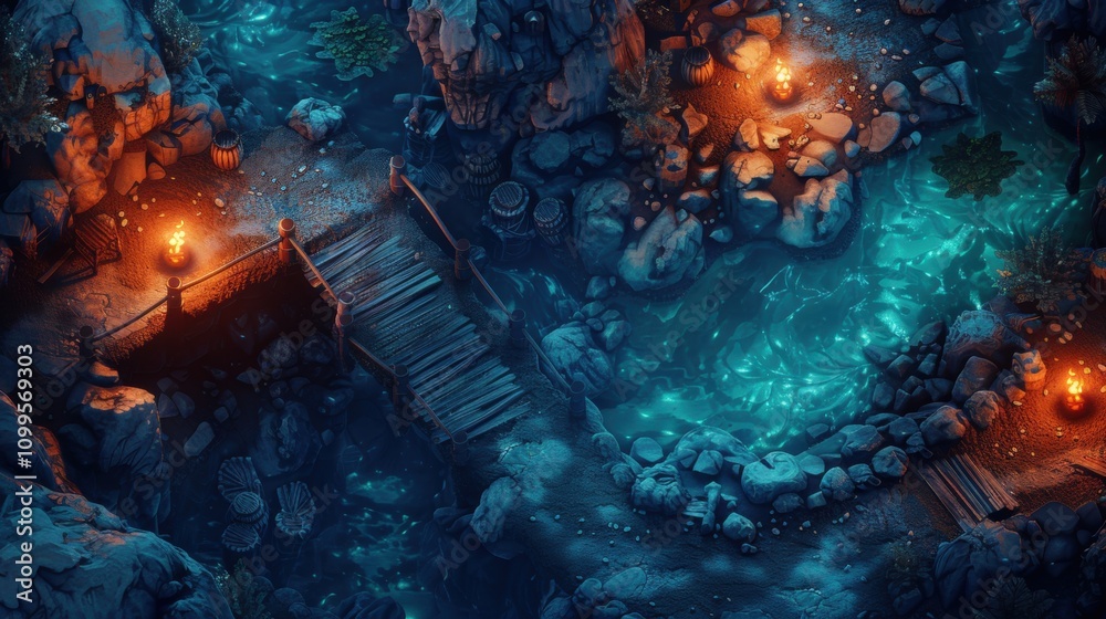 DnD Battlemap underground, river, battlemap, mysterious, dark, terrain ...