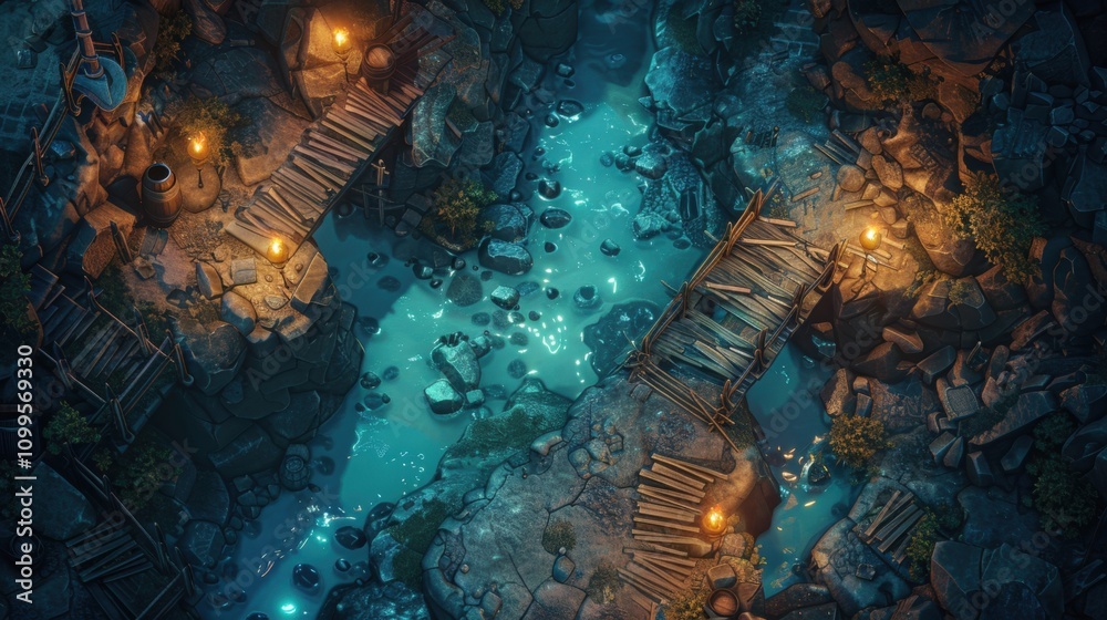 DnD Battlemap underground, river, battlemap, mysterious, dark, terrain ...