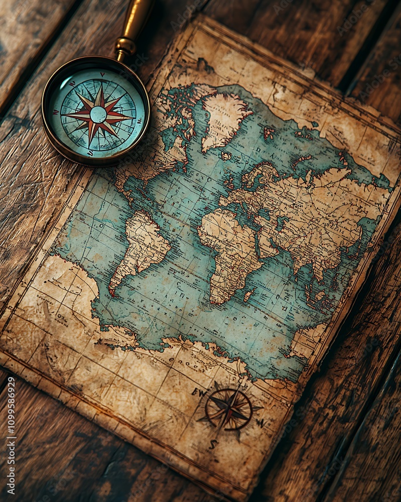 Explore Ancient World Maps with Compass Stock Illustration | Adobe Stock