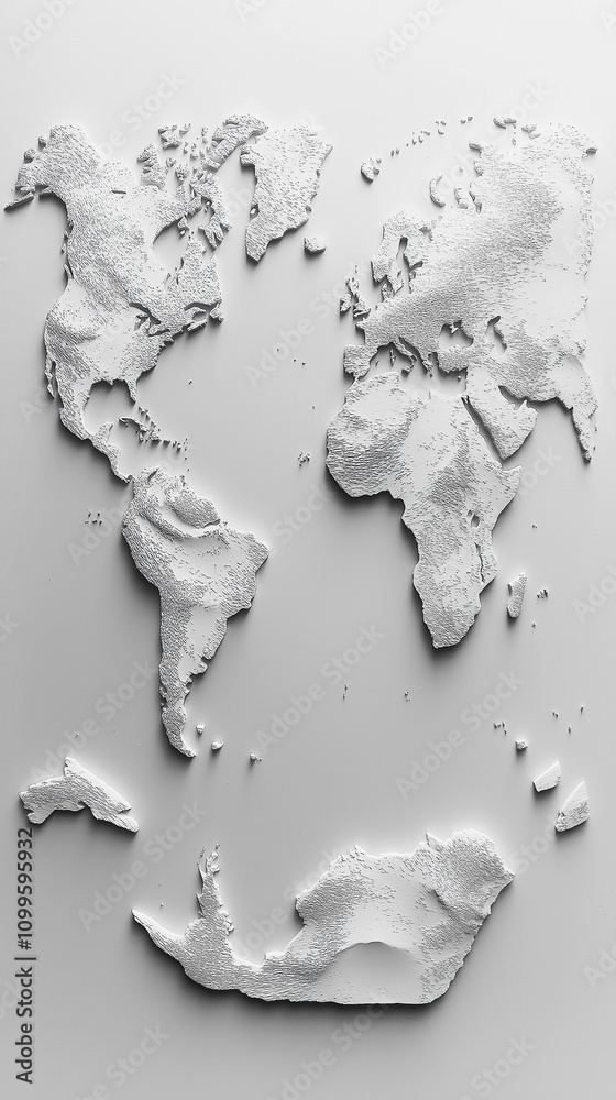 Embossed World Map Clean 3D Render of Continents Stock Illustration ...