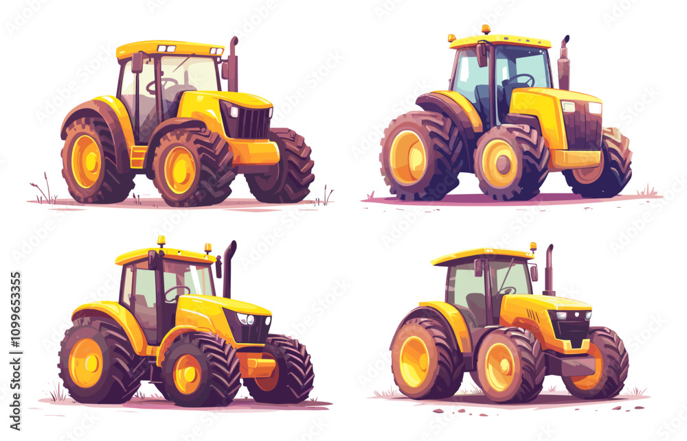 Stock-Vektorgrafik „Tractor Cartoon Set White Background Bright Colors ...
