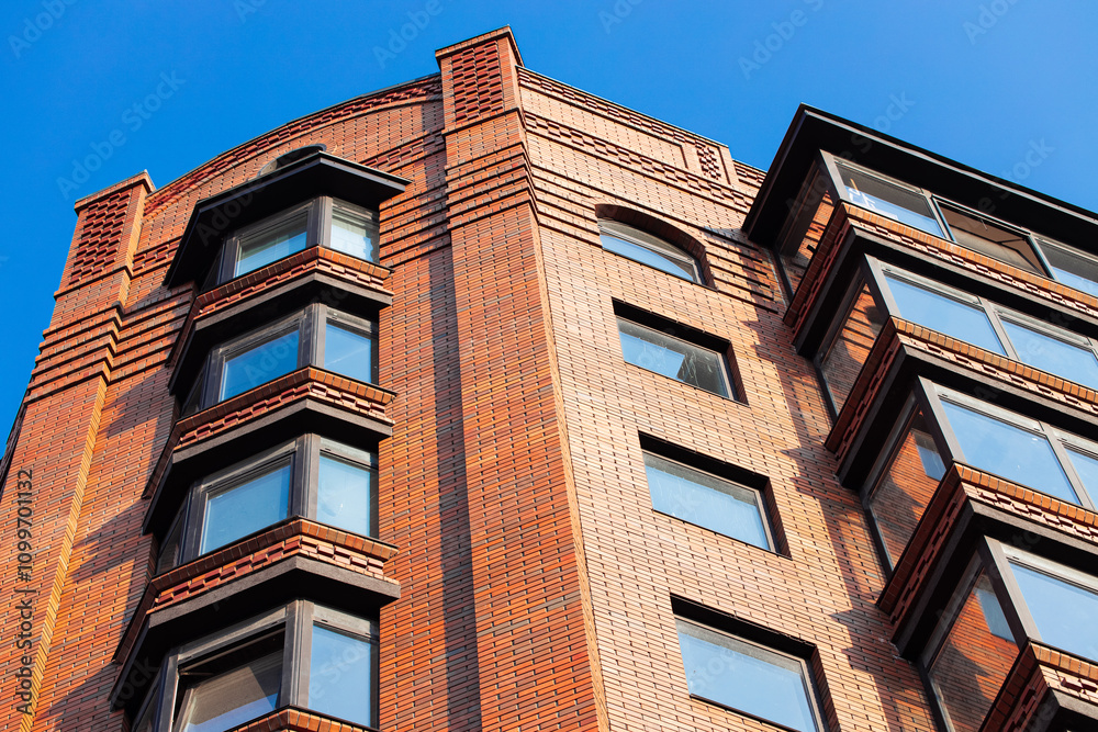 red brick facade loft architecture modern building exterior city scape ...