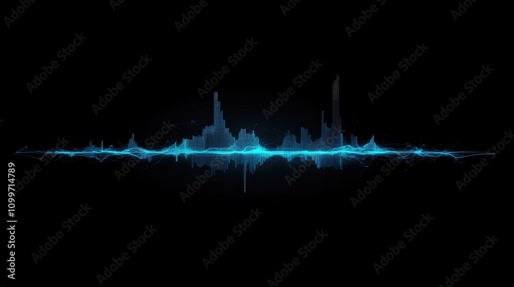 An abstract financial line graph with sharp peaks and dips, glowing in ...
