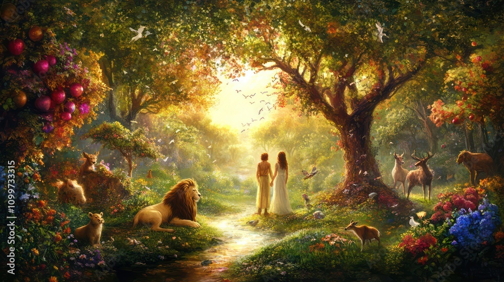 Bible Story of Adam and Eve Stock Illustration | Adobe Stock