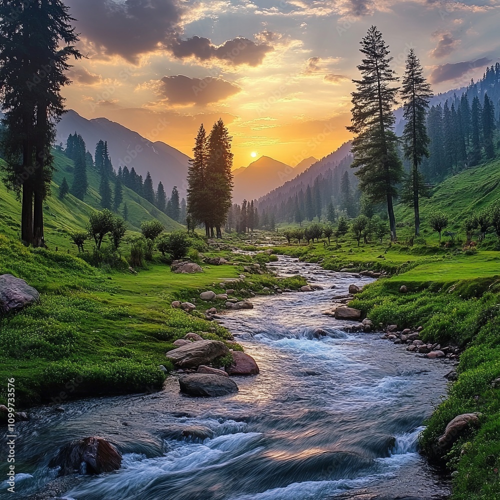 Picture of Mountain, Trees, River and Stream of adjoining areas of ...