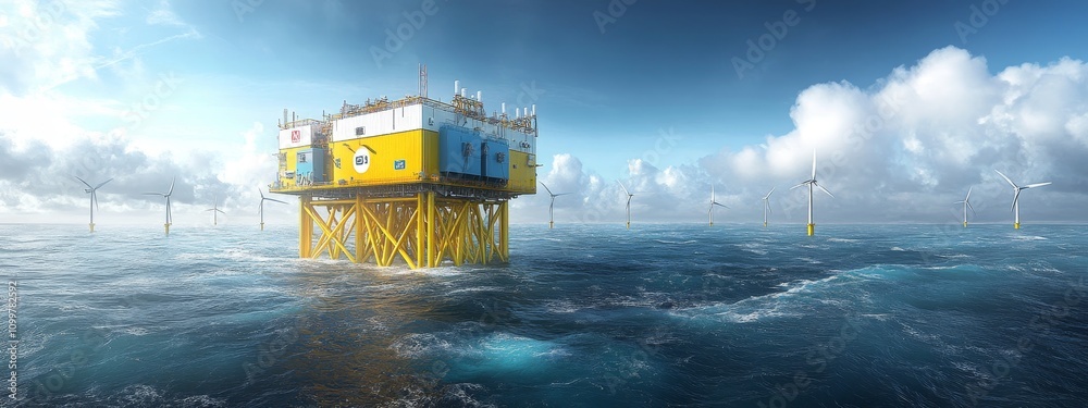 Aerial View of a Vast Offshore Wind Farm in the North Sea.Concept of ...