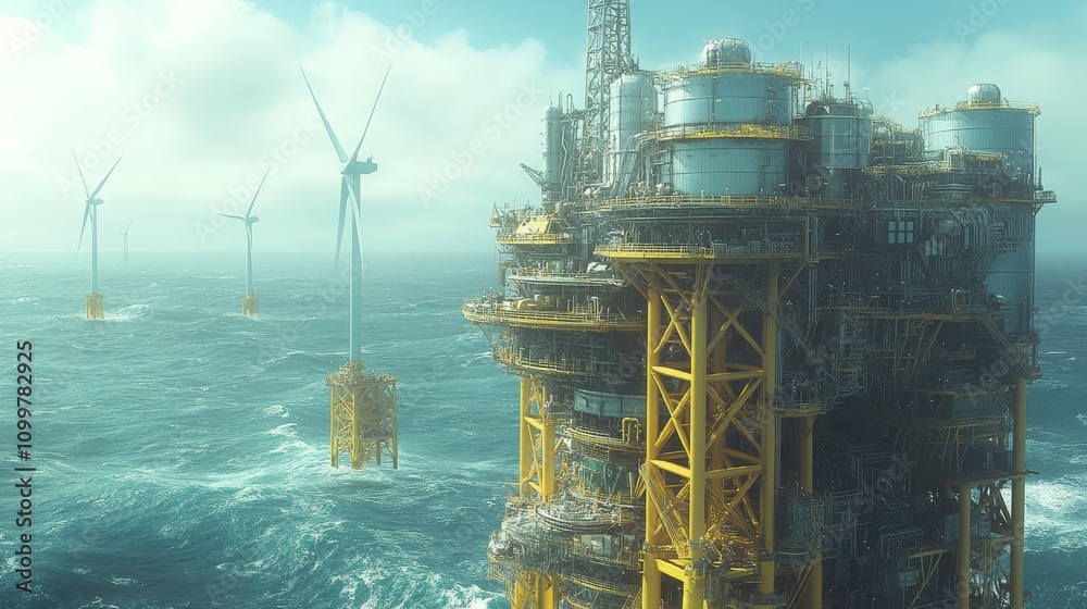 Aerial View of a Vast Offshore Wind Farm in the North Sea.Concept of ...