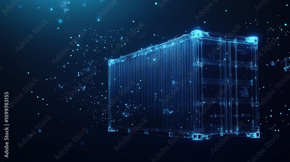 Abstract rail transfer container with a dark blue background, featuring ...