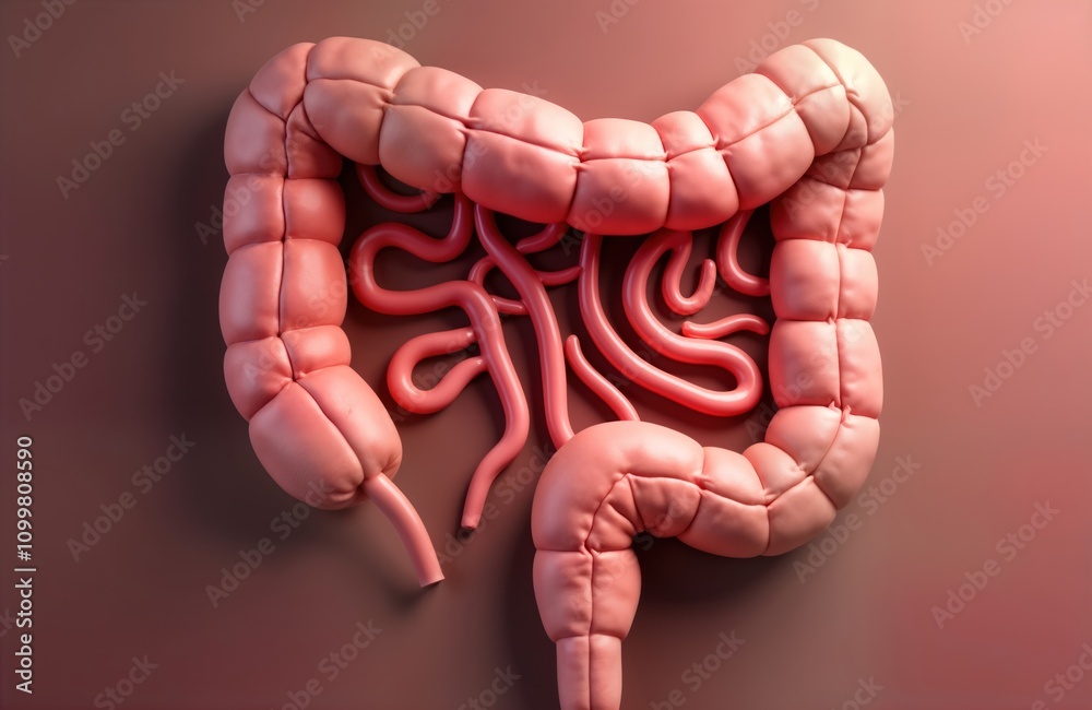 3D illustration shows human appendix, colon. Detailed view of ...