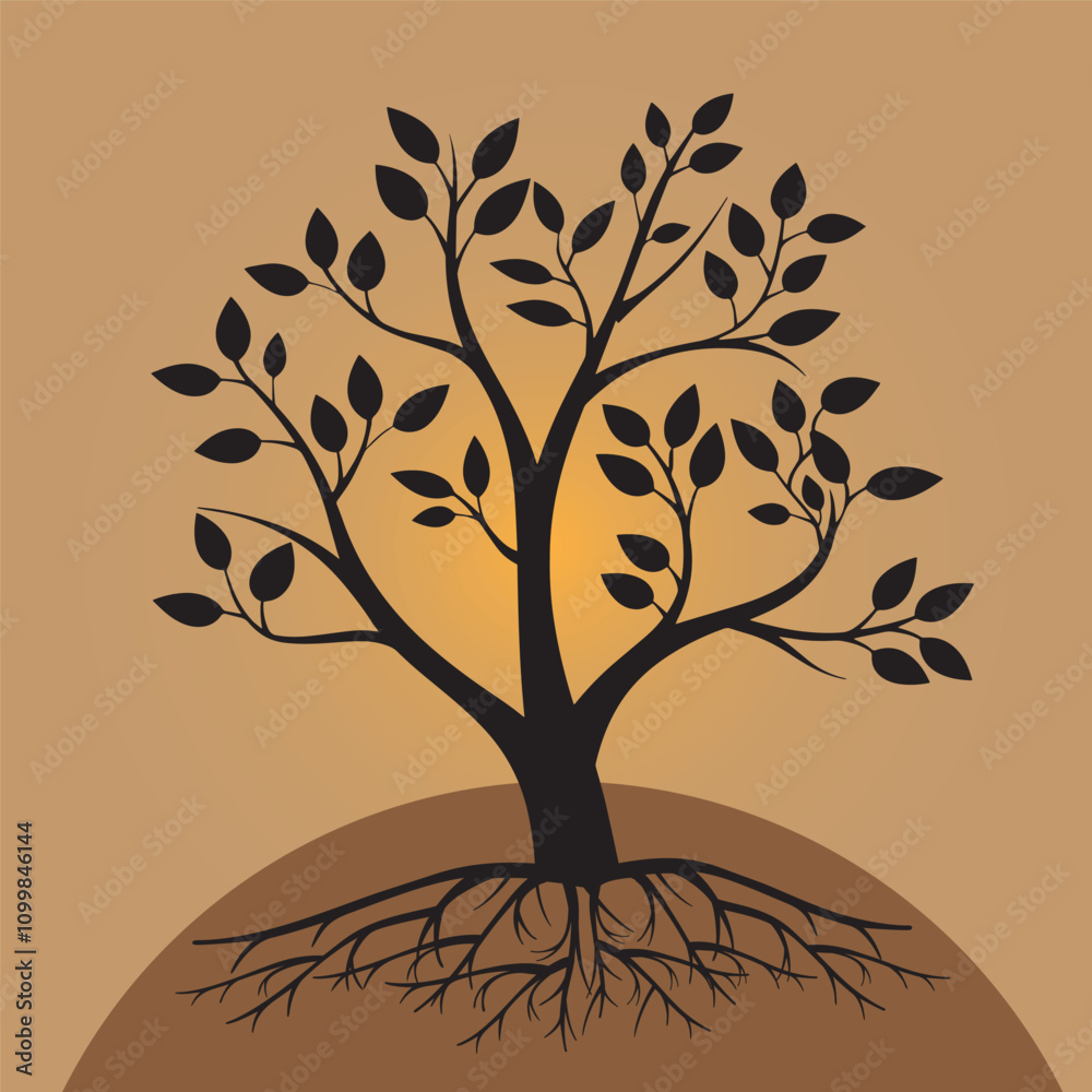 Family tree illustration. Family tree with roots ages, genders ...