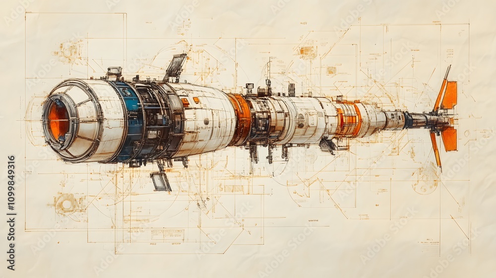 Ilustración de Stock Vintage-style technical illustration of satellite ...