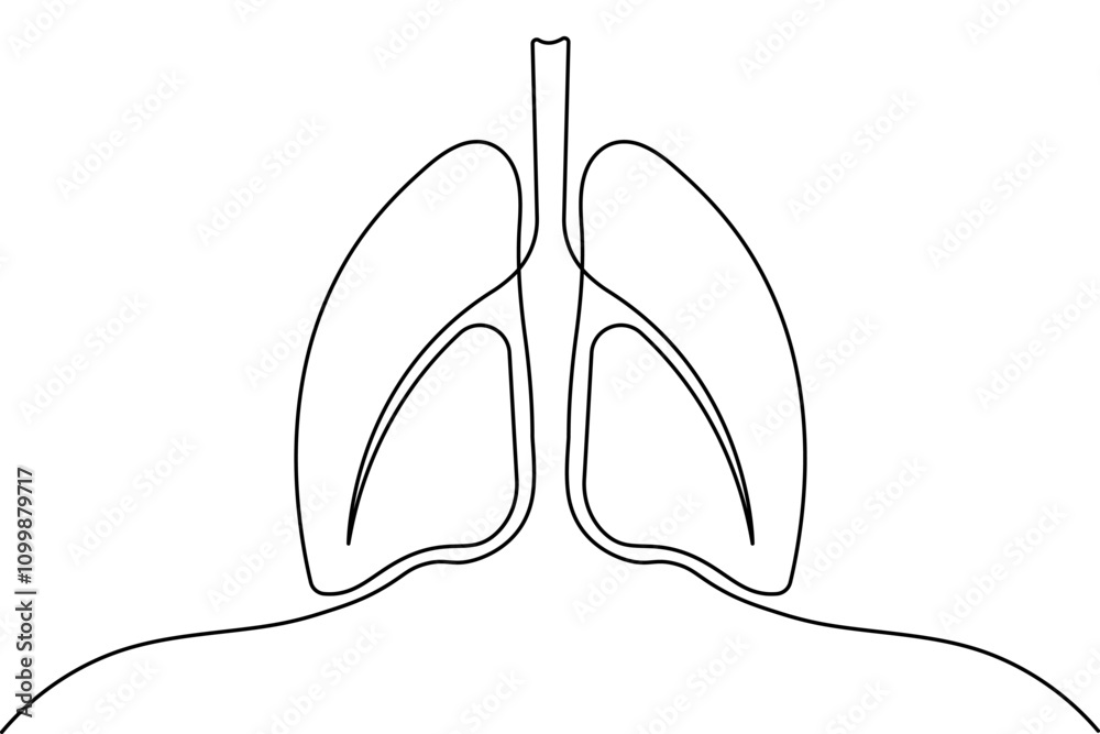 Continuous line drawing of lung one line art isolated flat vector ...