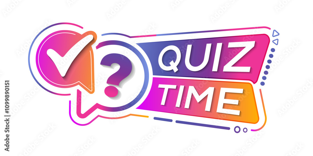 Quiz time logo. Bright quiz label with question mark. Quiz time emblem ...