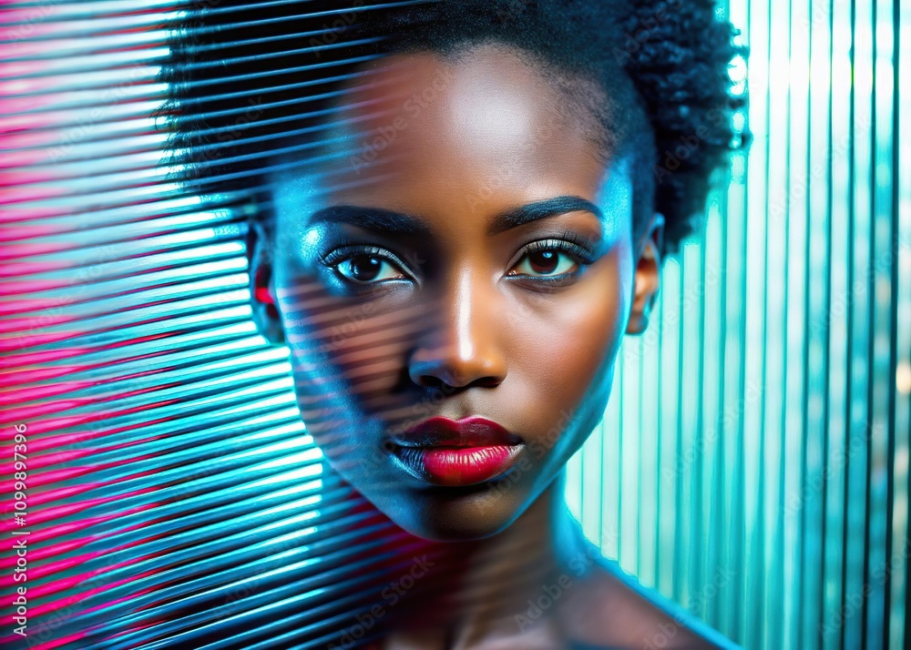 Abstract woman portrait with glass texture. Glitched and corrupted ...