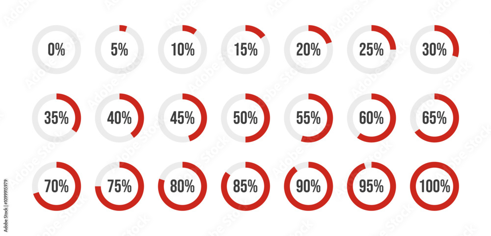 Loading progress bar. Percentage circle set. Loading indicator set. 5 ...