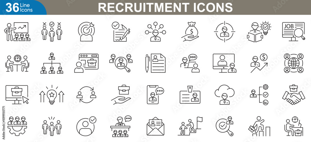Recruitment line icons set. Includes icon human resources, career ...