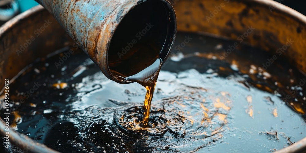 Pouring crude oil from a bucket demonstrates the critical need for ...