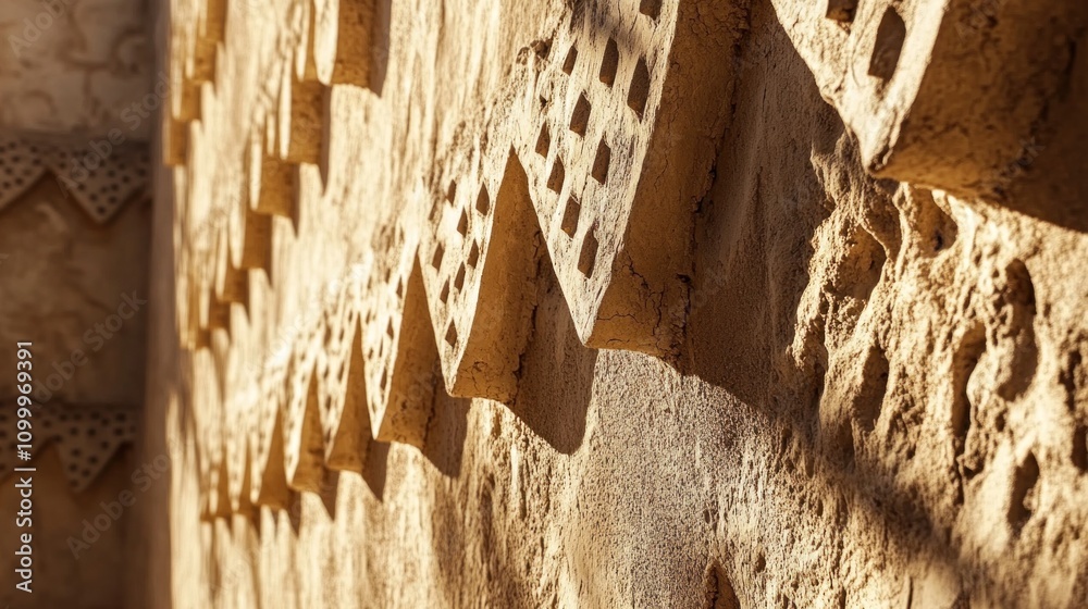 A close-up photo of Diriyah mud-brick walls in Riyadh, showing the ...