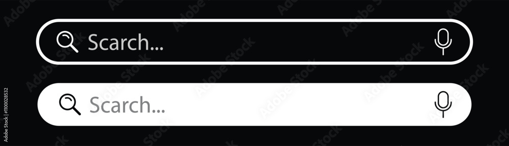 search bar icon. Magnifying glass search button and microphone web ...
