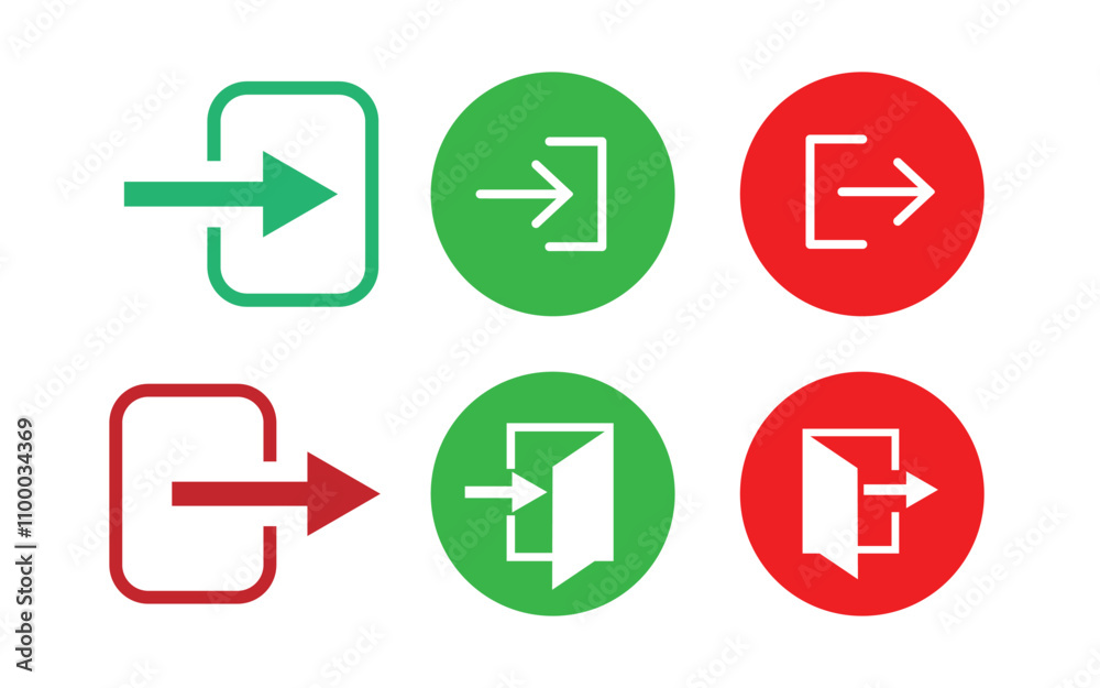 Login and logout icon set. Login and logout account icons. Exit and ...