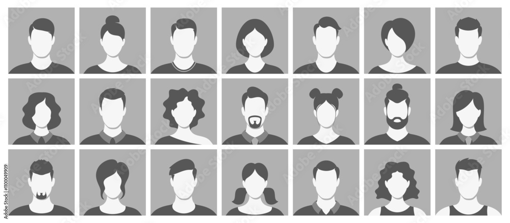 Monochrome diverse faceless anonymous people characters avatar headshot ...