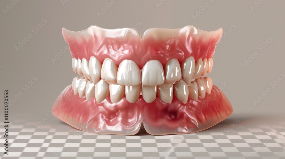photograph of Realistic upper and lower dentures model showing teeth ...