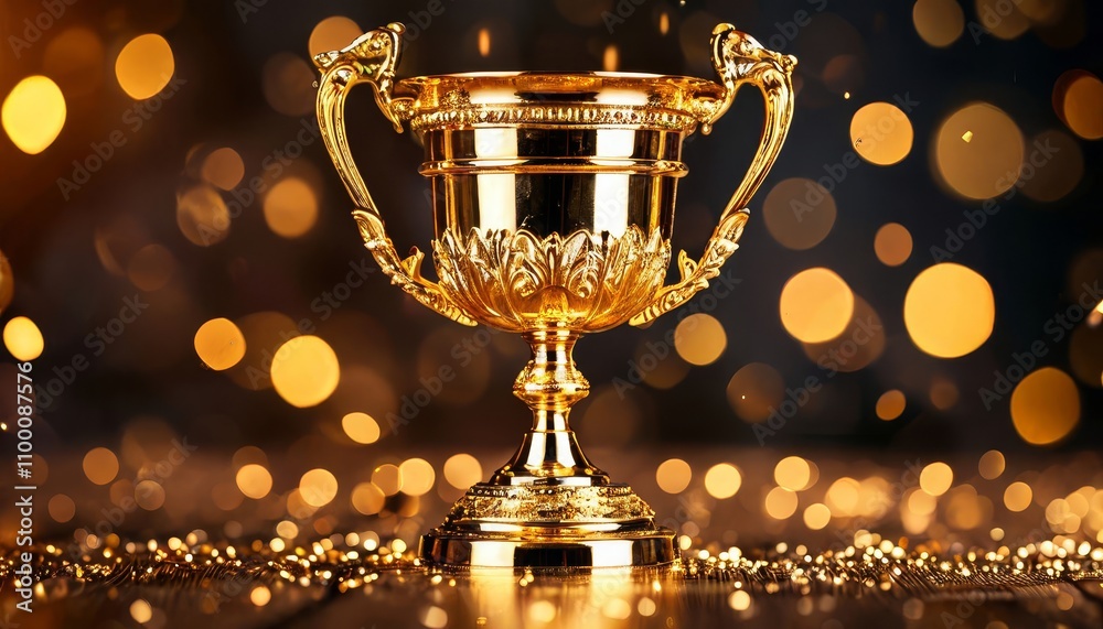 Animated golden 3D Trophy on green screen. space for title text. trophy ...