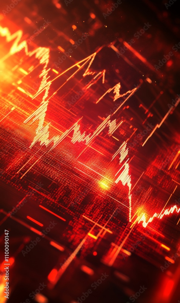 Stock market crash depicted with a red glowing chart, downward arrows ...