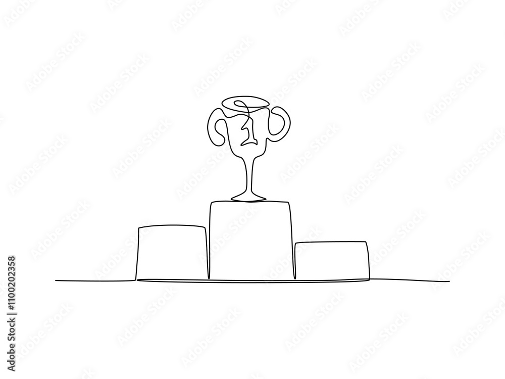 Podium with 1st place golden cup isolated on white background, pedestal ...