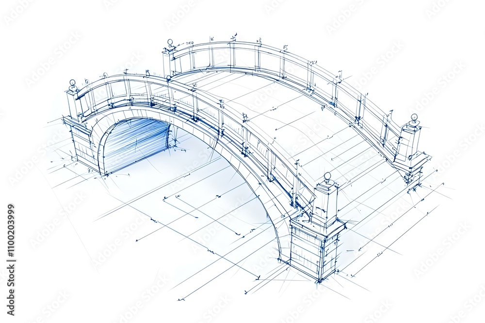 Detailed Architectural Blueprint of a Charming Bridge Design Featuring ...