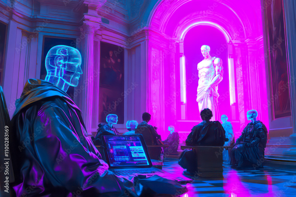 A modern reinterpretation of Raphael's School of Athens, where ...