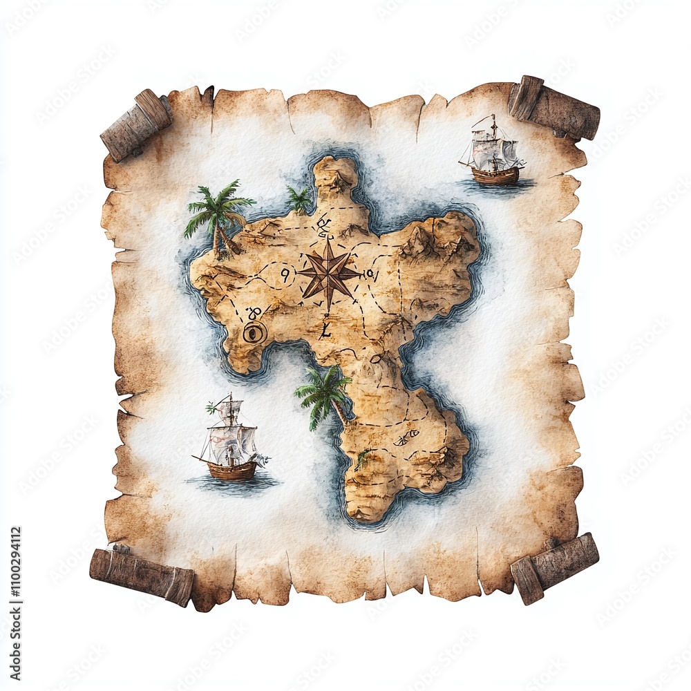 treasure map island adventure ships scroll symbols legend mystery and ...